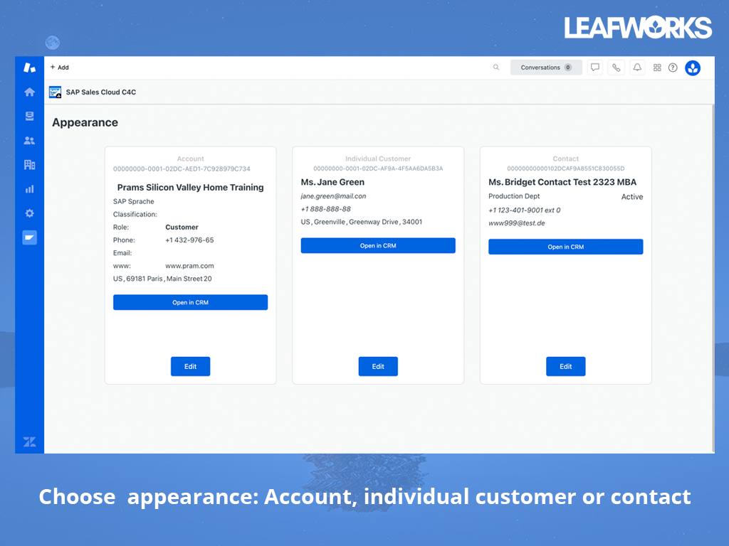 SAP Sales Cloud by LEAFWORKS App Integration with Zendesk Support